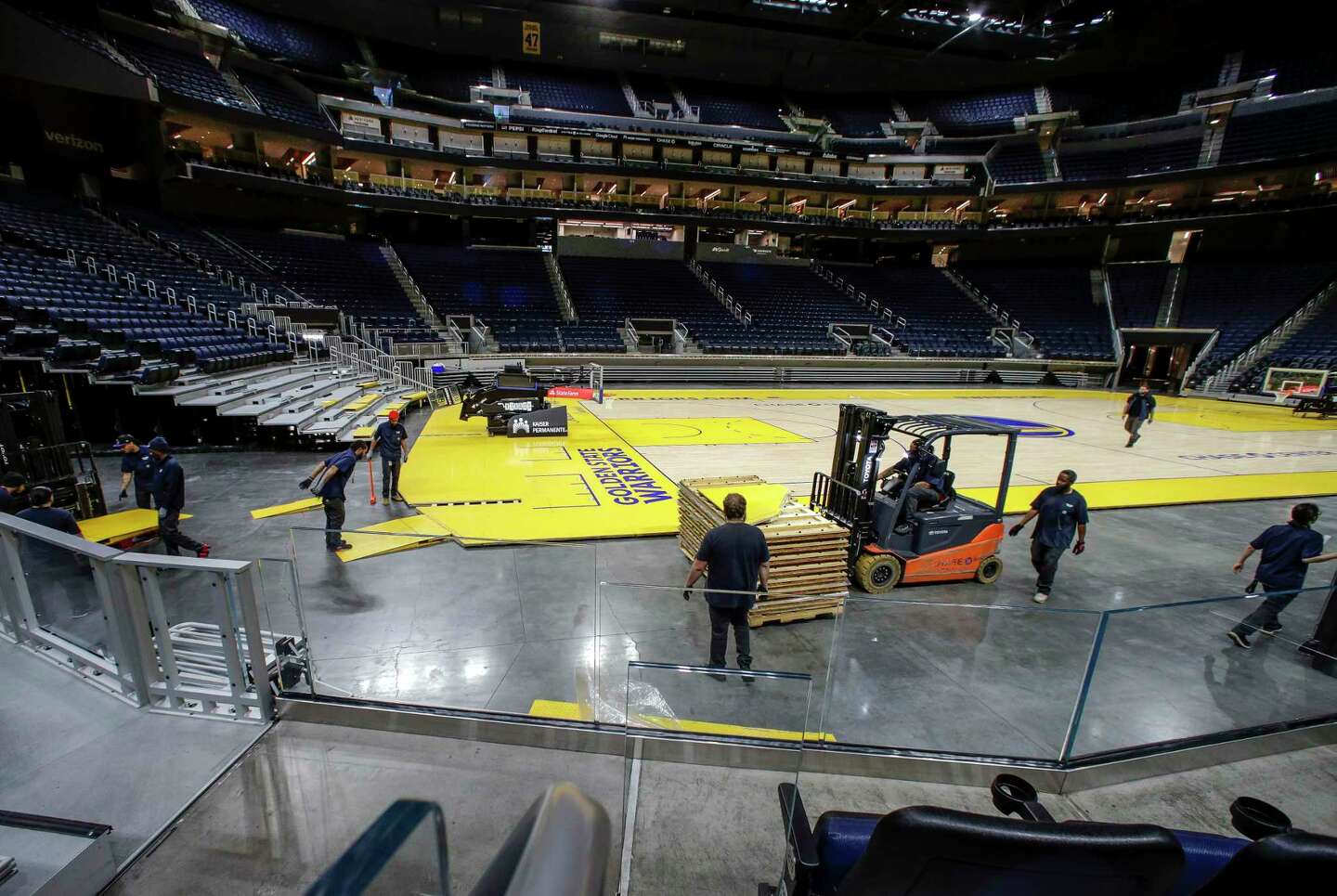 How the Warriors’ court is assembled, one 240-pound slab at a time