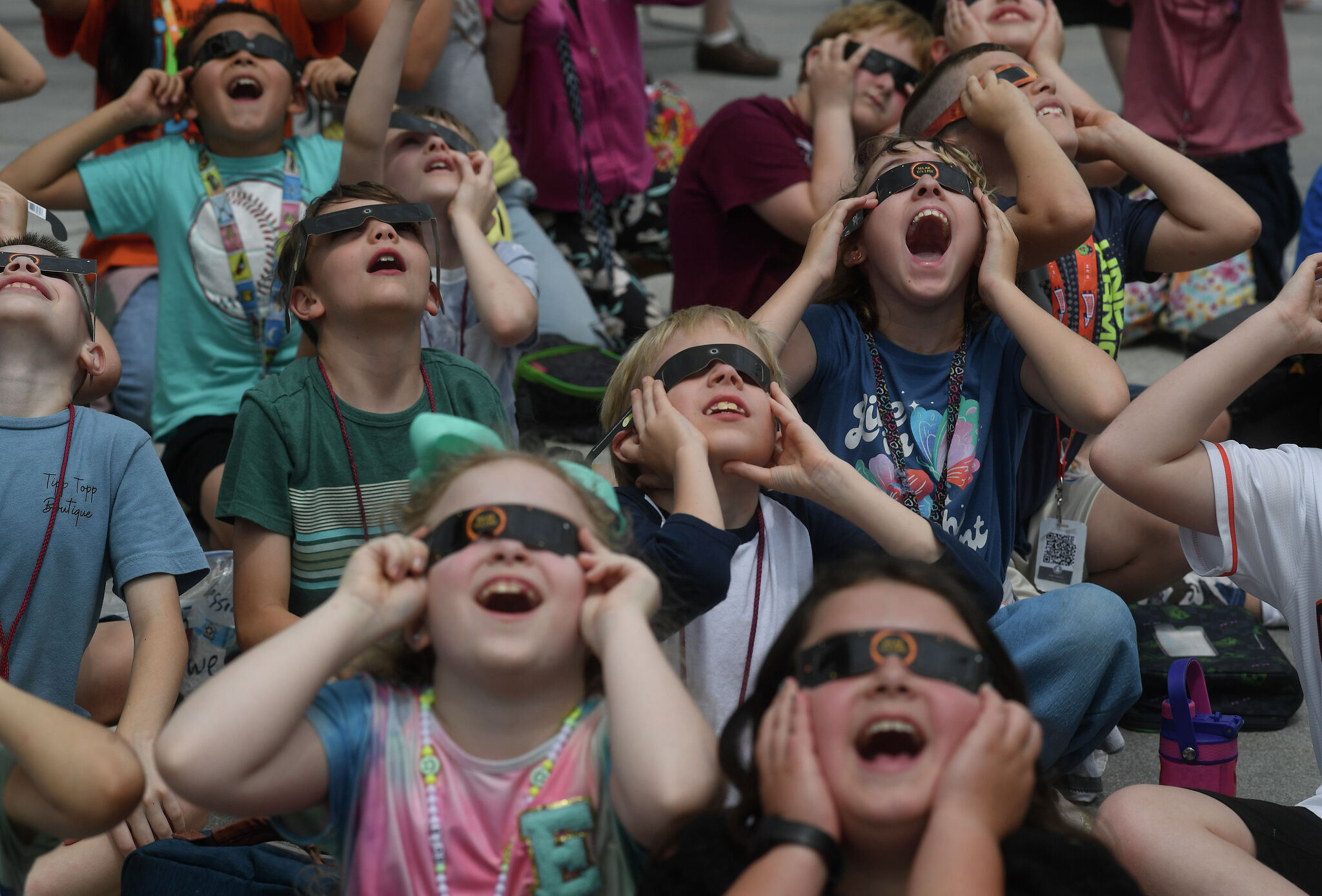 A crowd gathered at the Event Centre to watch the solar eclipse
