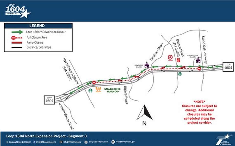 Closures planned for Loop 1604 and the interchange with I-10