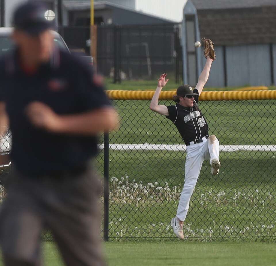West Central's Dalton Hutton almost takes a home run away