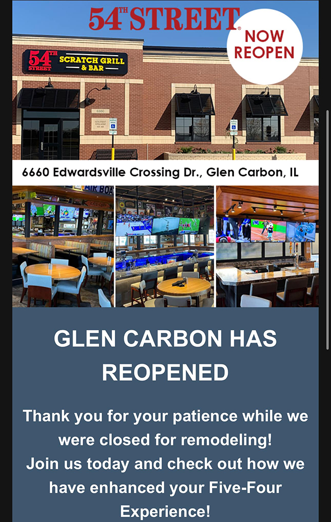 54th Street Grill & Bar reopens in Glen Carbon IL