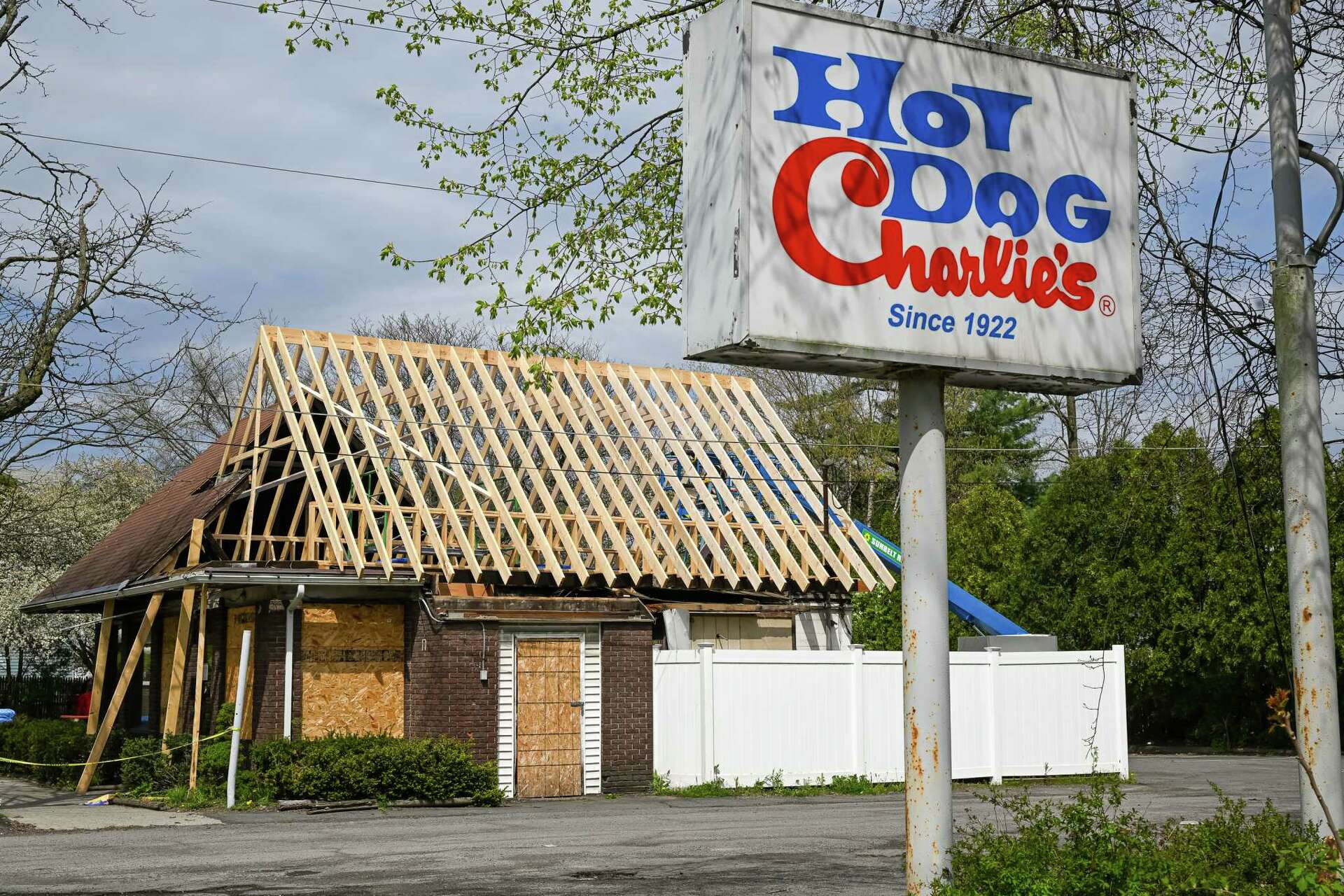 Exterior work underway for burned Hot Dog Charlie's in Cohoes