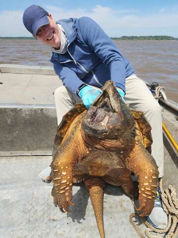 Man accidentally catches enormous turtle in a Texas lake