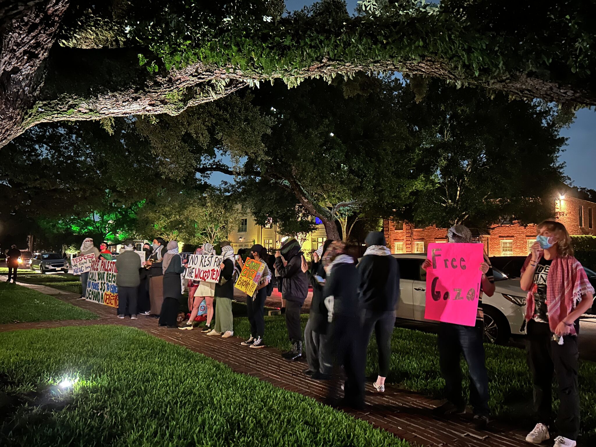 A Friday night with the protestors on Ted Cruz's front lawn