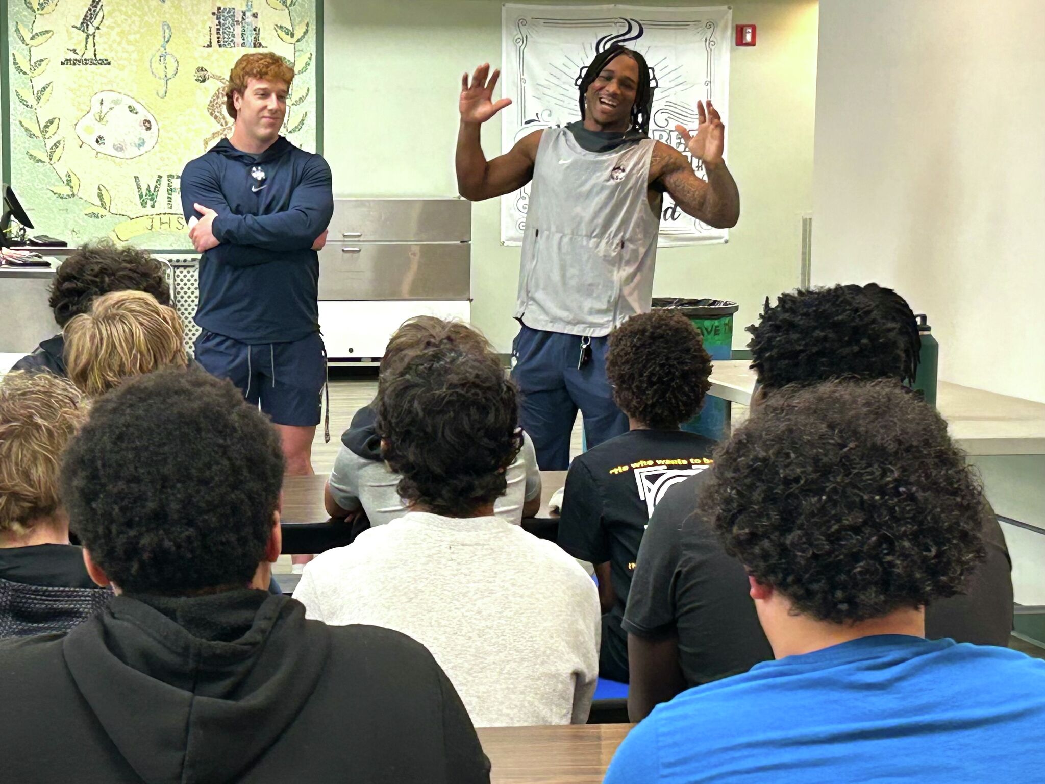 UConn football players Cam Edwards, Drew Buckley speak in Norwalk