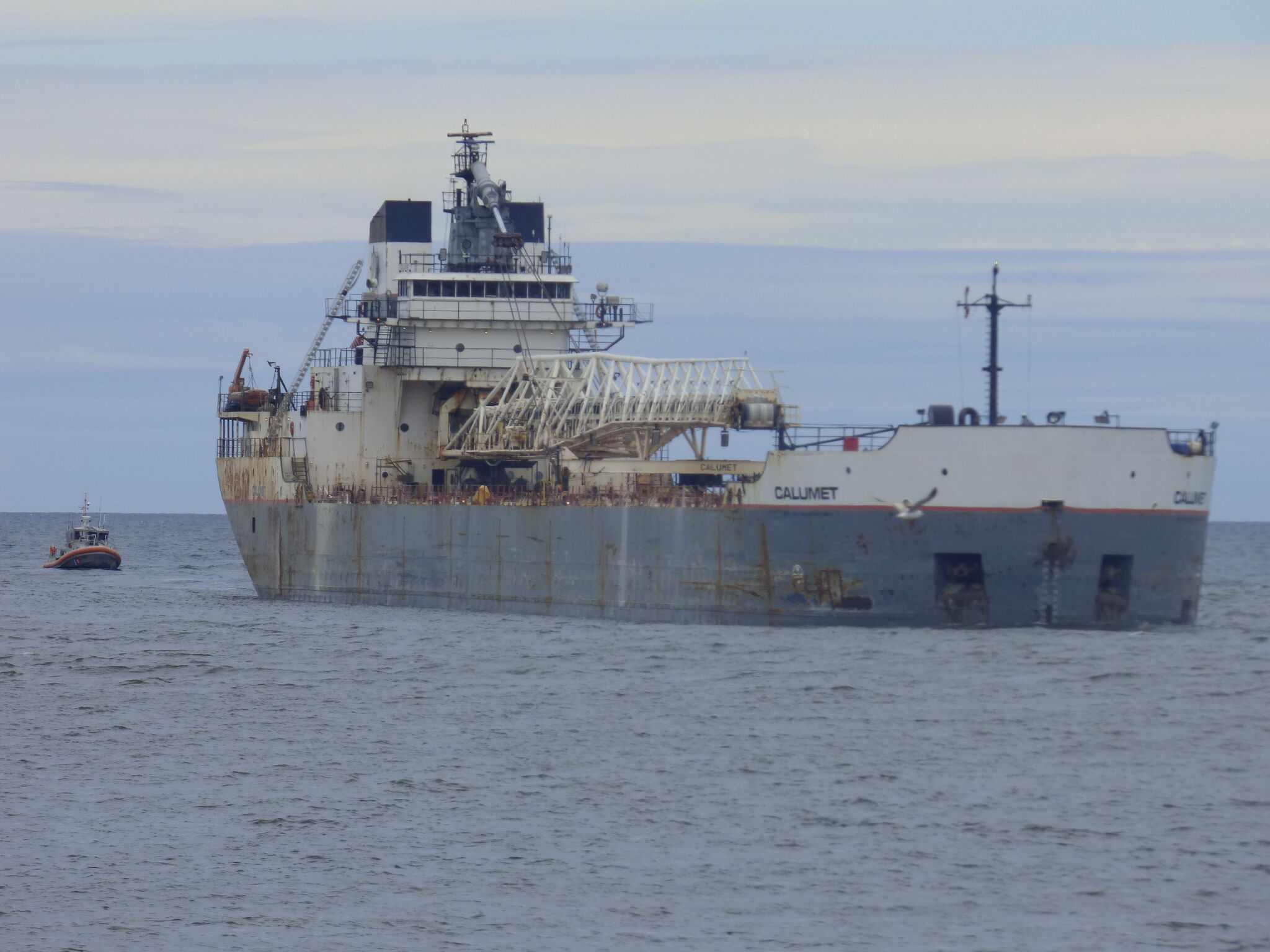 Calumet accompanied by Coast Guard through Manistee harbor