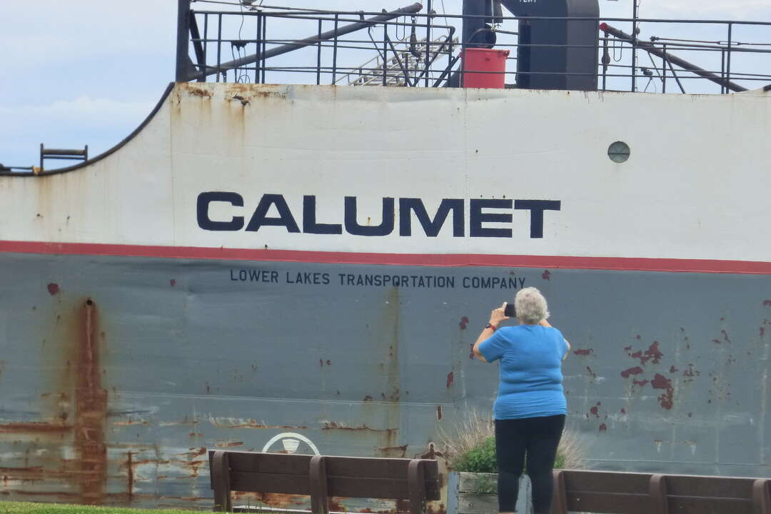 Calumet accompanied by Coast Guard through Manistee harbor