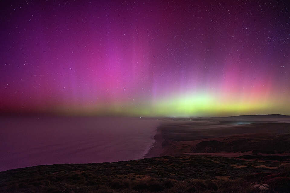 Northern lights illuminate the San Francisco Bay Area night sky