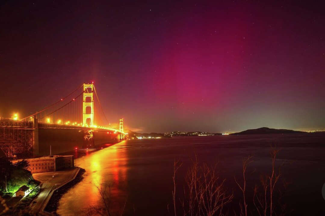Northern lights illuminate the San Francisco Bay Area night sky
