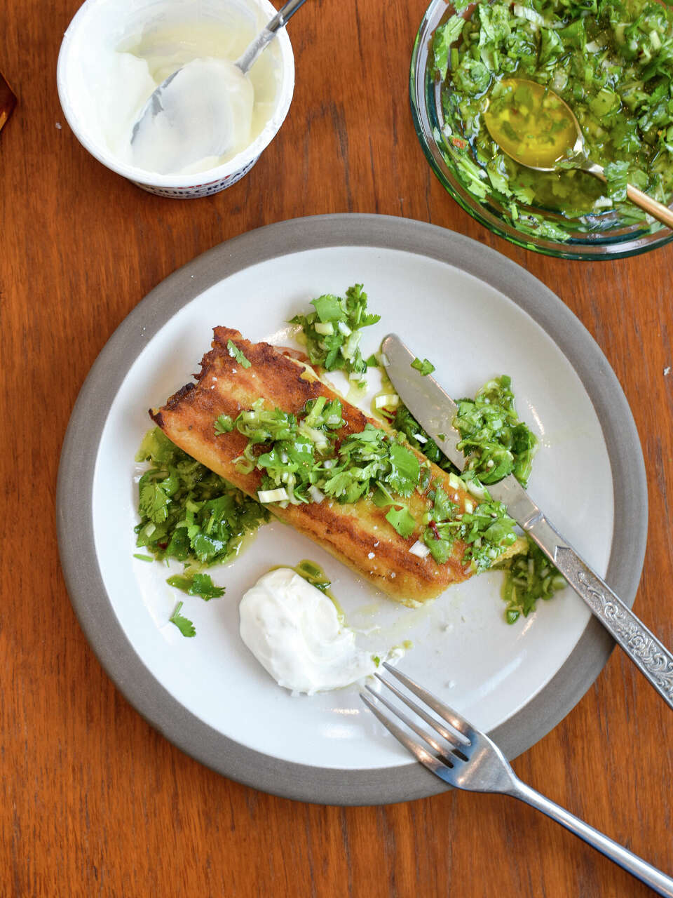 Recipe: Crispy Tamales With Salsa Verde and Sour Cream