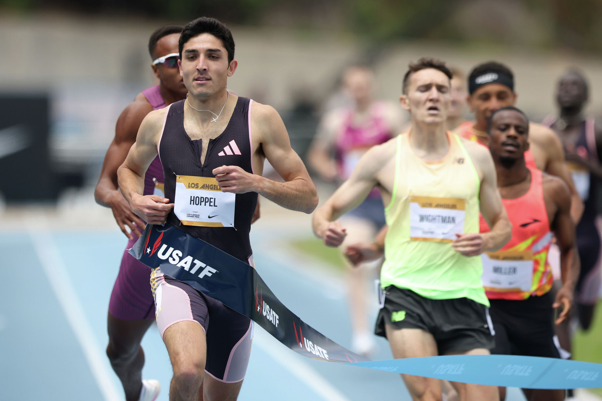 Bryce Hoppel wins the 800 meters at the Los Angeles Grand Prix