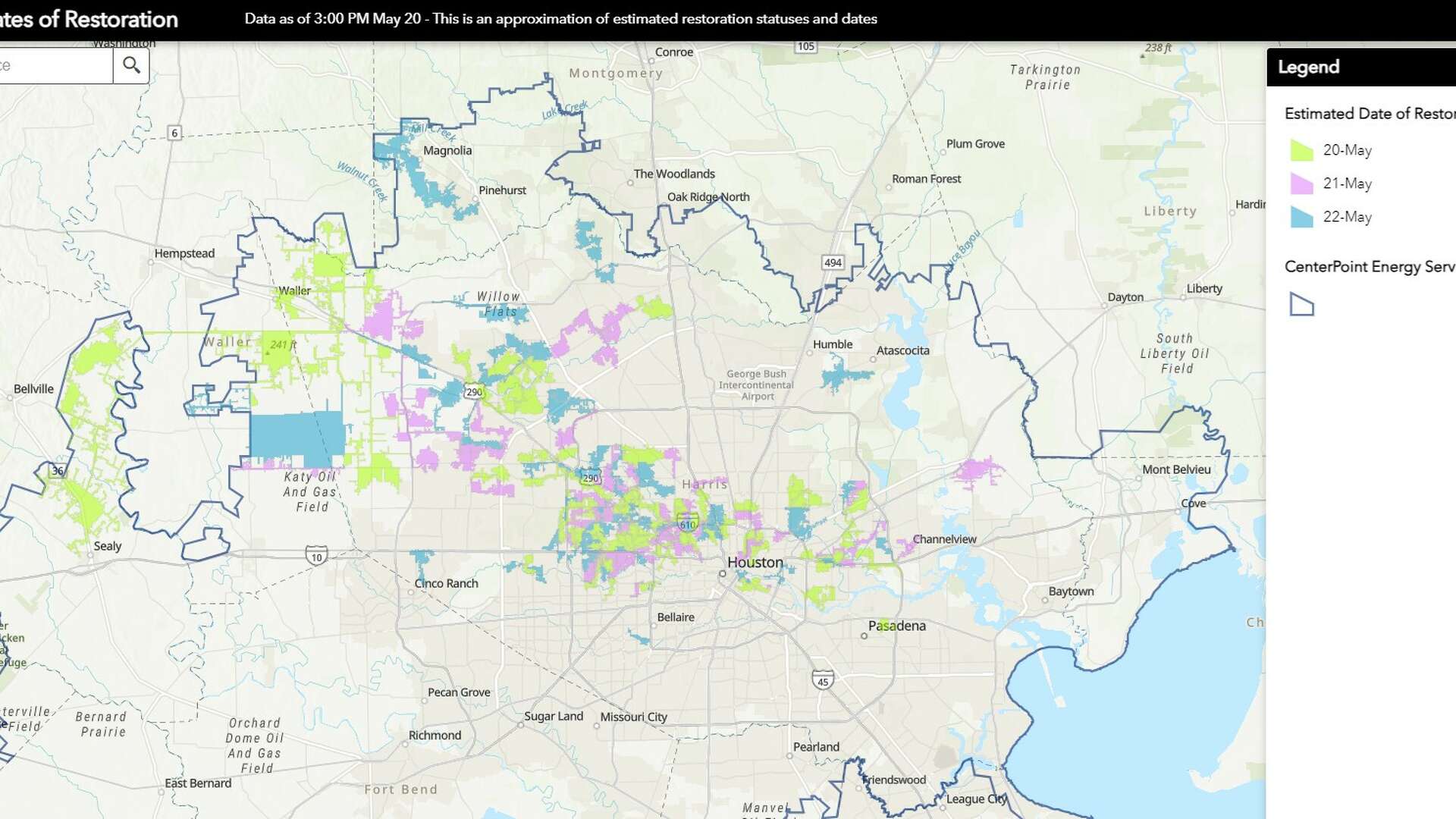 CenterPoint's restoration map is now searchable