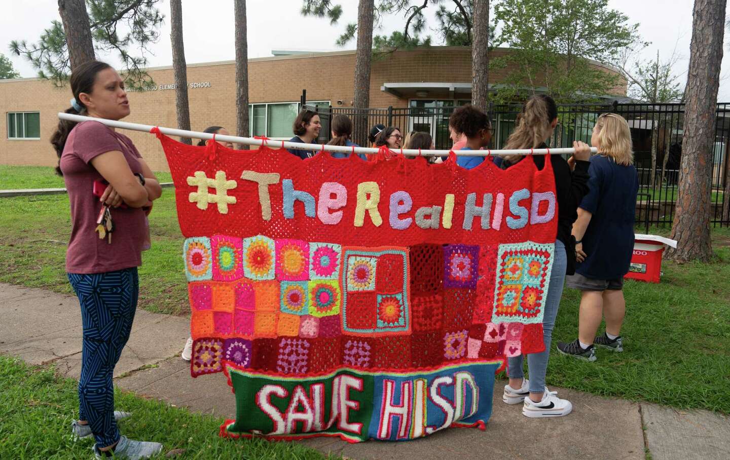 HISD community members crochet to protest TEA state takeover