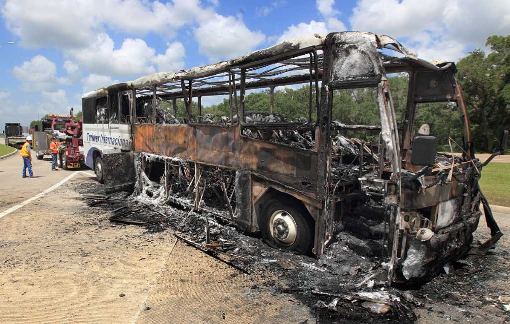6 injured after tour bus catches fire at Southeast Texas rest stop