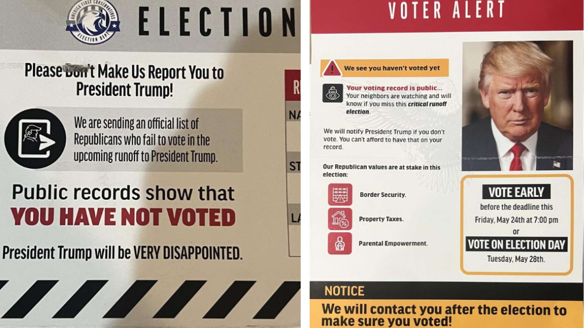 Texas mailer threatens to report non-voters to Trump