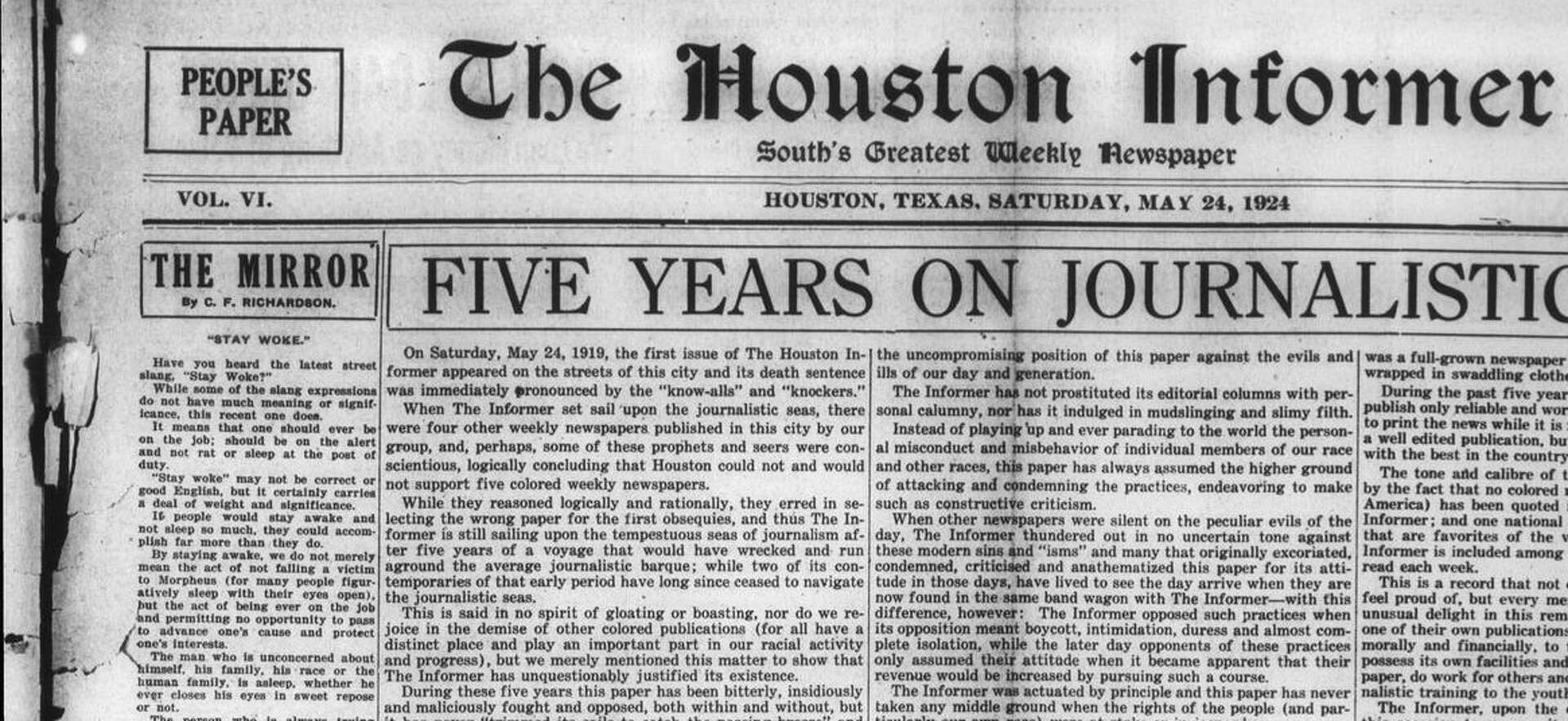 Historian traces Houston roots of 'stay woke' slogan back to 1924