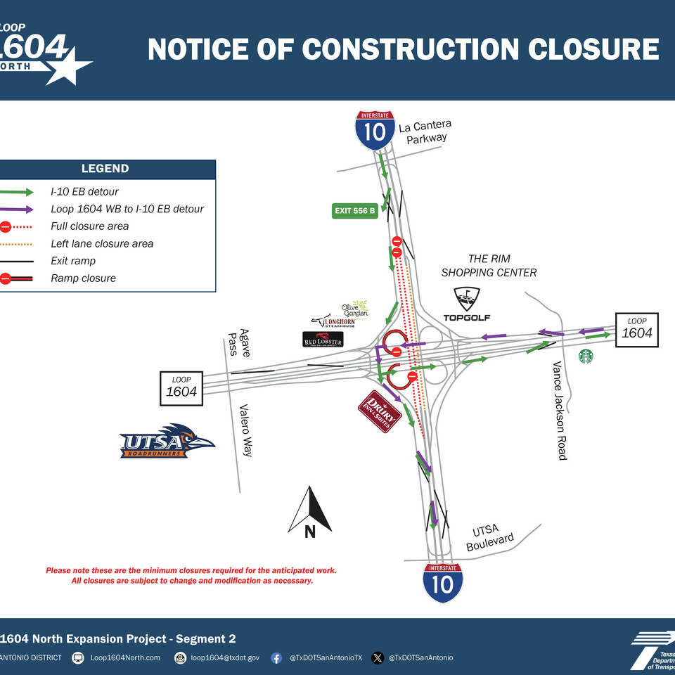 TxDOT scales back I-10 closure at Loop 1604 set for this weekend