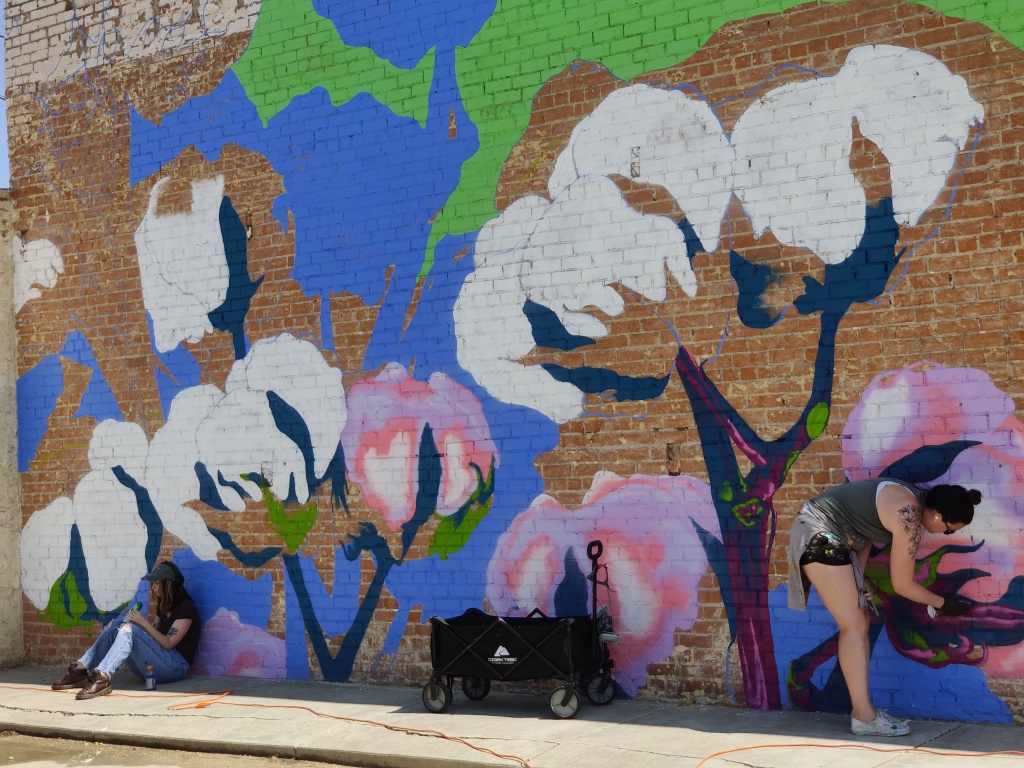 Work ongoing on Downtown Plainview's newest mural