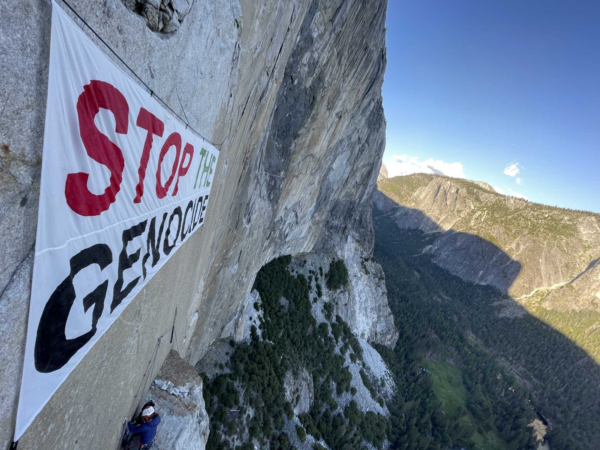 Yosemite climber-activists just hung a protest banner on El Capitan