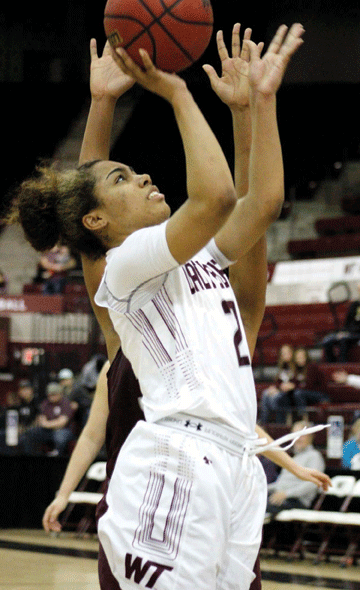 Taylor, Harris combine for 43 points, Lady Buffs overpower TWU, 80-63