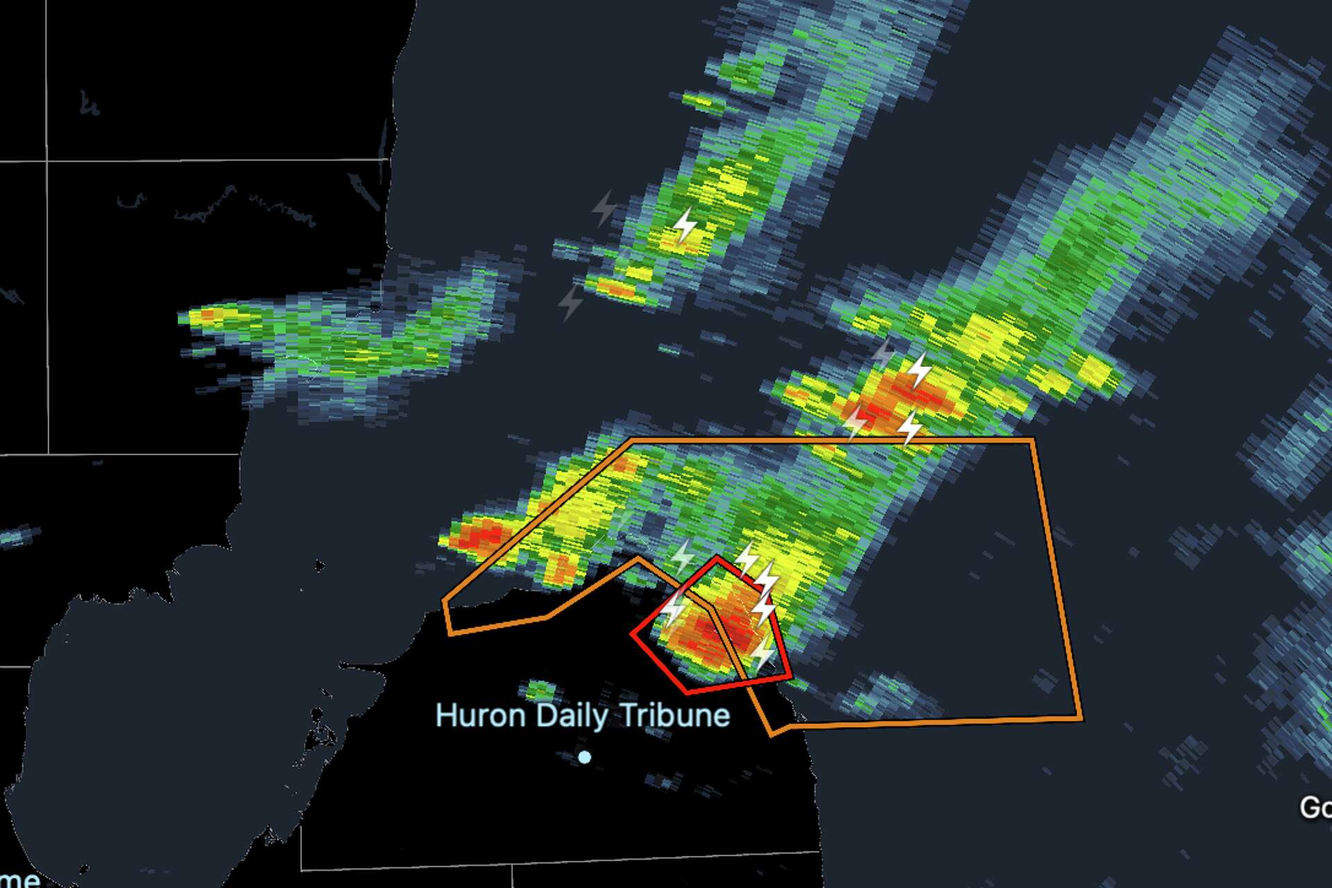 Tornado warning issued for eastern part of Huron County