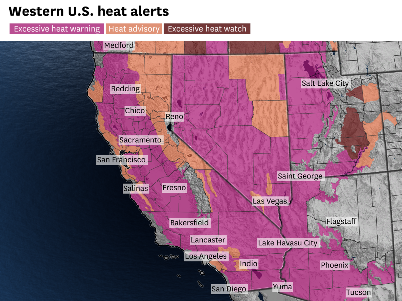 Where California excessive heat warnings, advisories are in effect