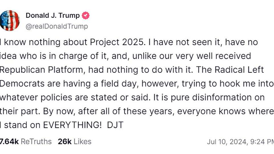 Trump denies knowing about Project 2025. His platform disagrees
