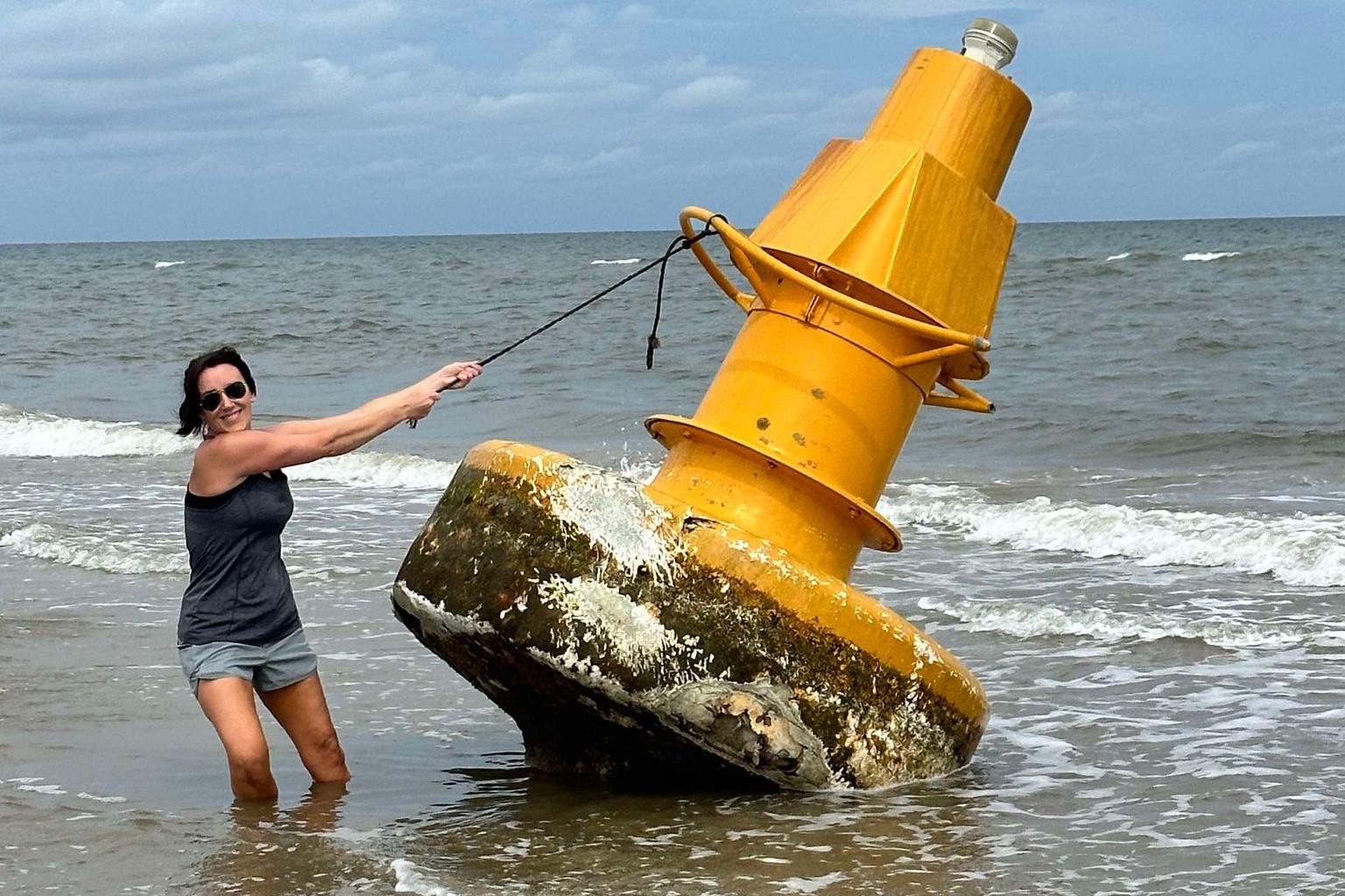 Gigantic yellow buoy washes up on Texas Gulf Coast