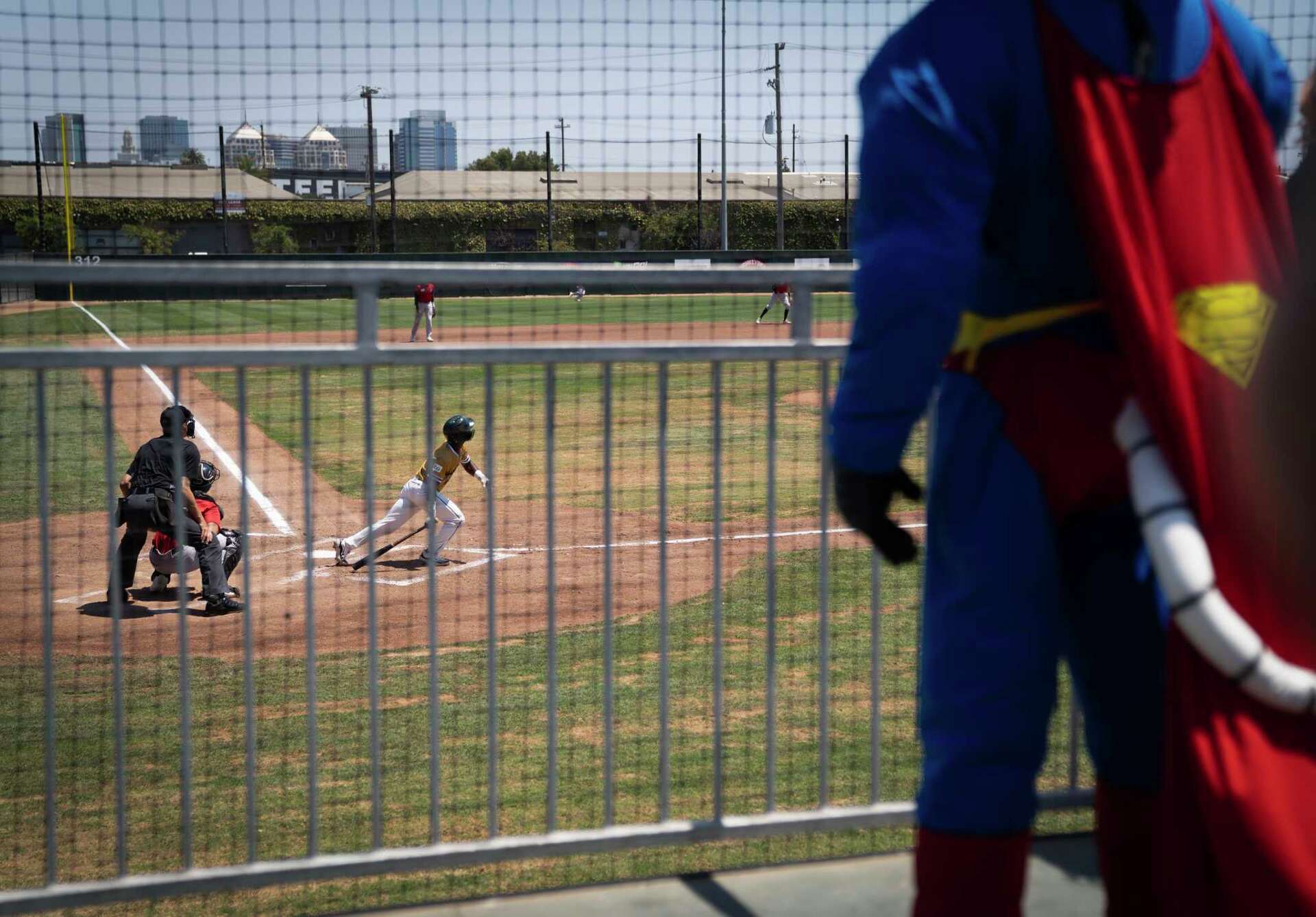 The Oakland Ballers possum mascot Scrappy is aimed for A’s fan comfort