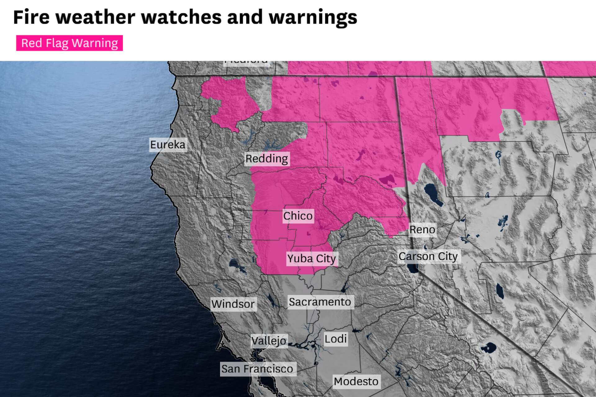 New red flag warnings issued in Northern California, fire danger high