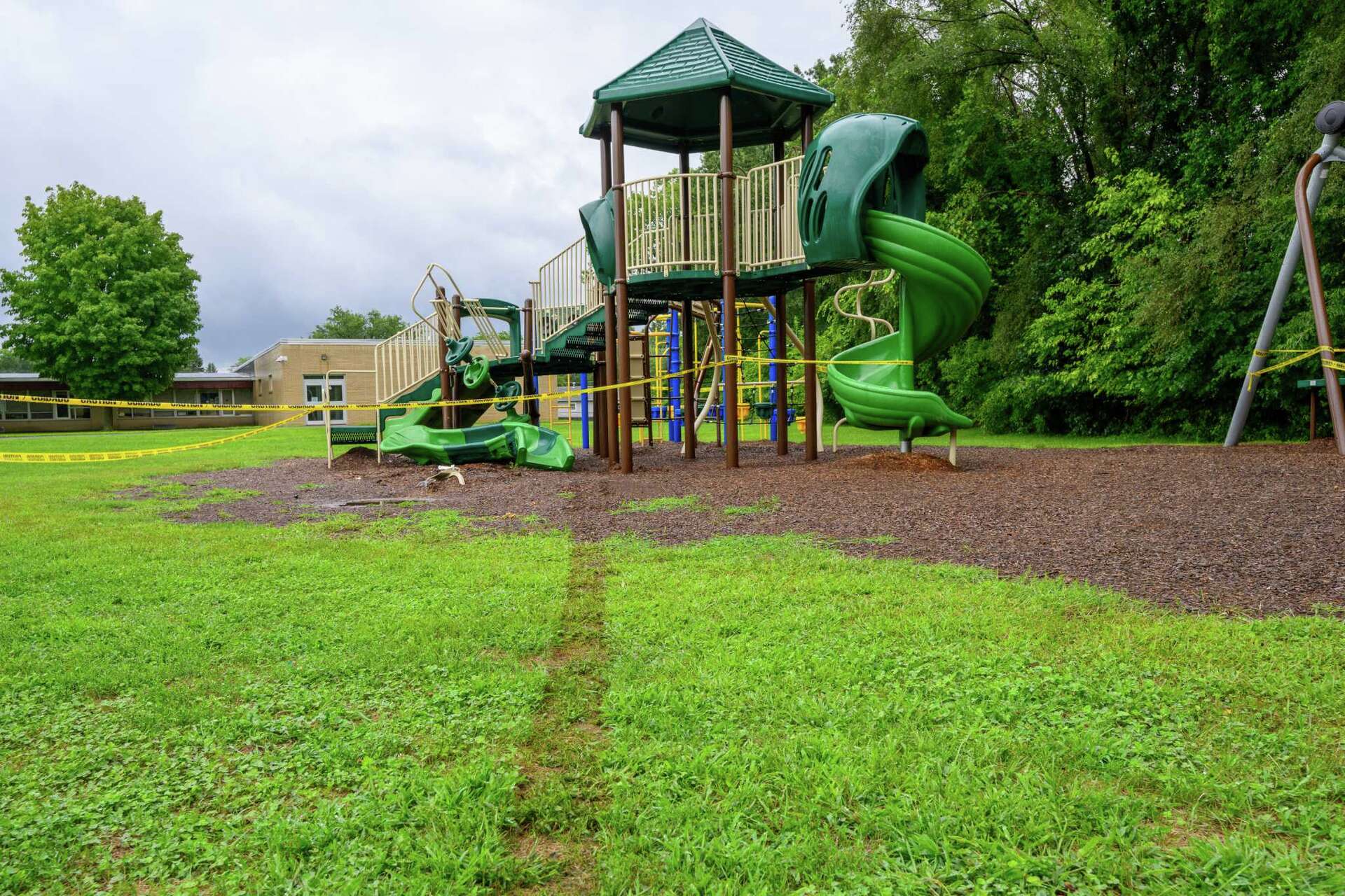 Colonie school playground wrecked by car crash
