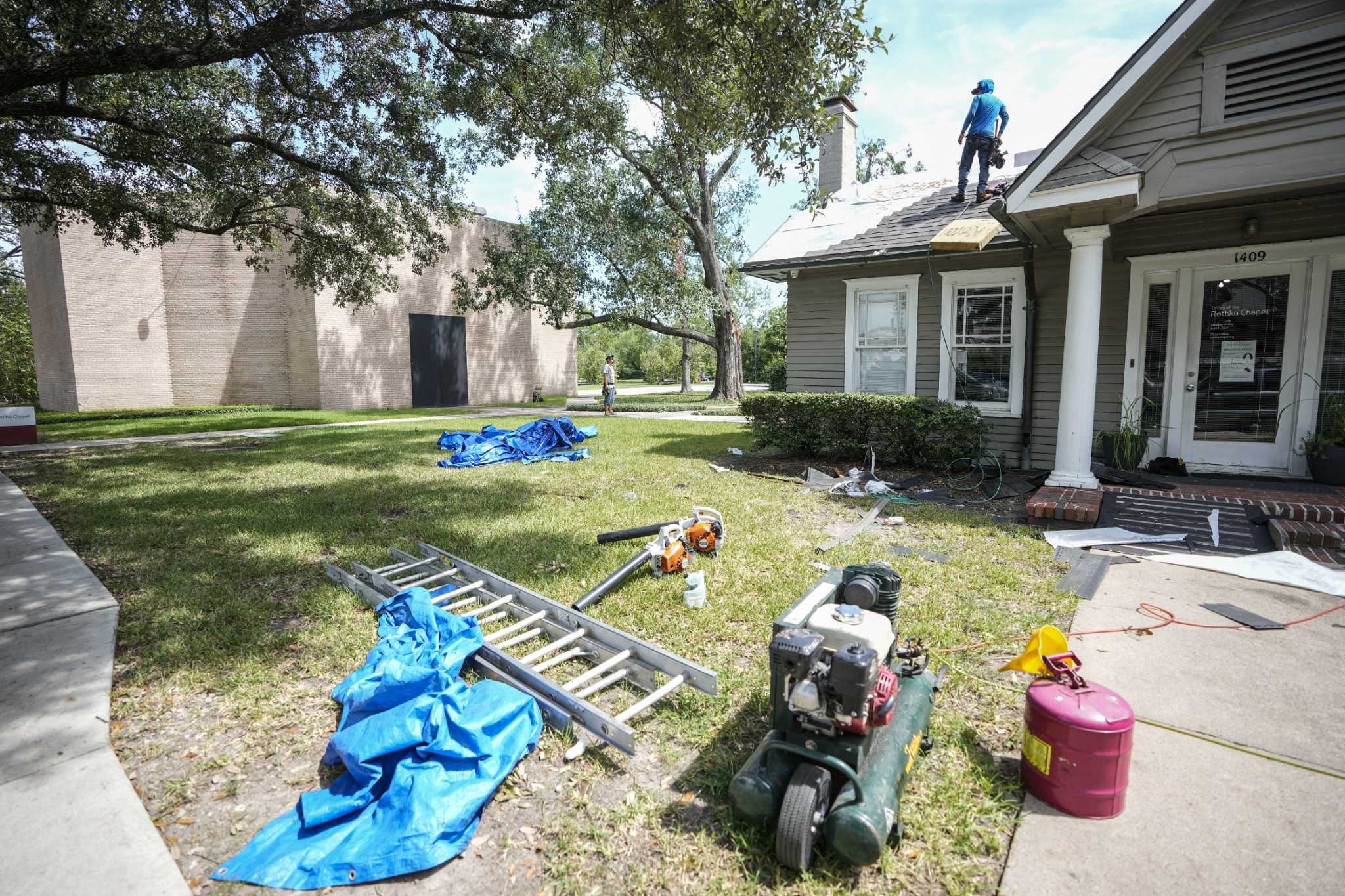 Rothko Chapel paintings, buildings damaged from Hurricane Beryl