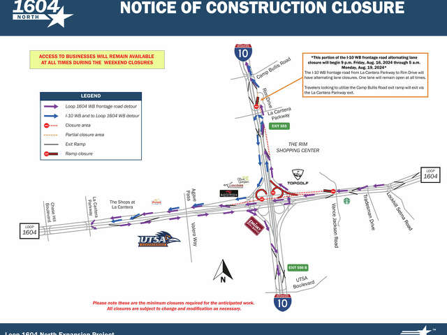 Loop 1604 and I-10 in San Antonio have major closures planned