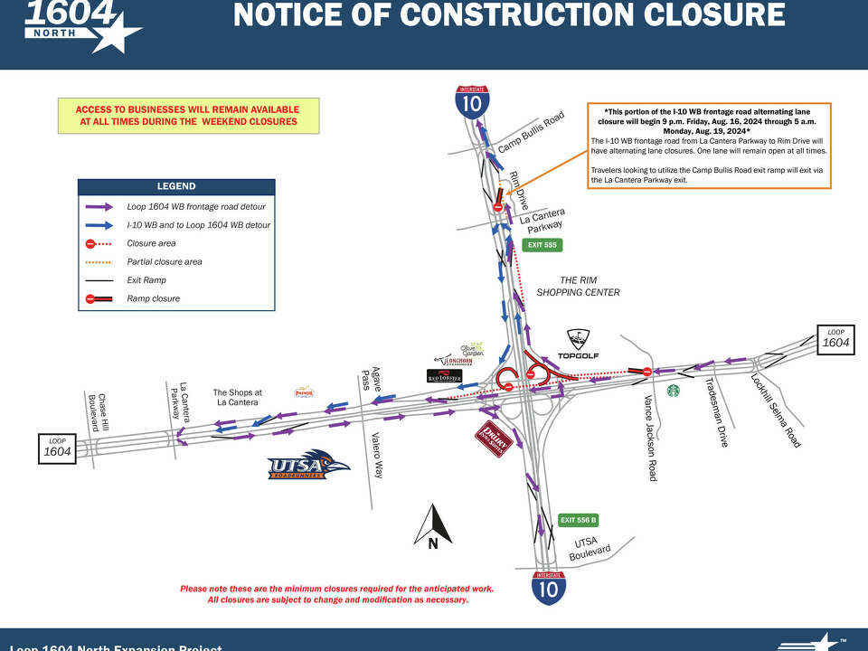 Loop 1604 and I-10 in San Antonio have major closures planned