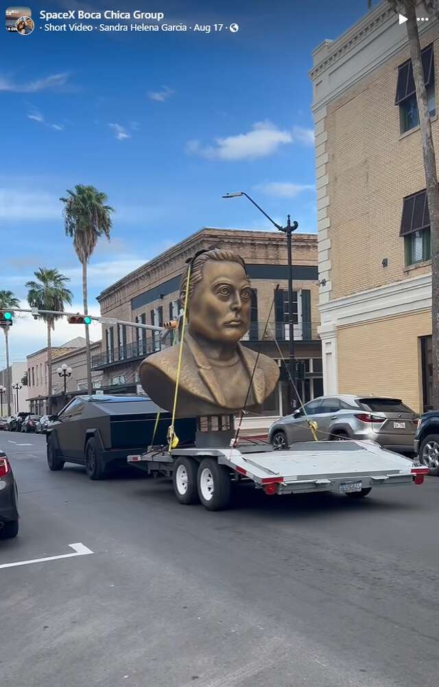 Giant Elon Musk bust raises questions as it's towed across South Texas