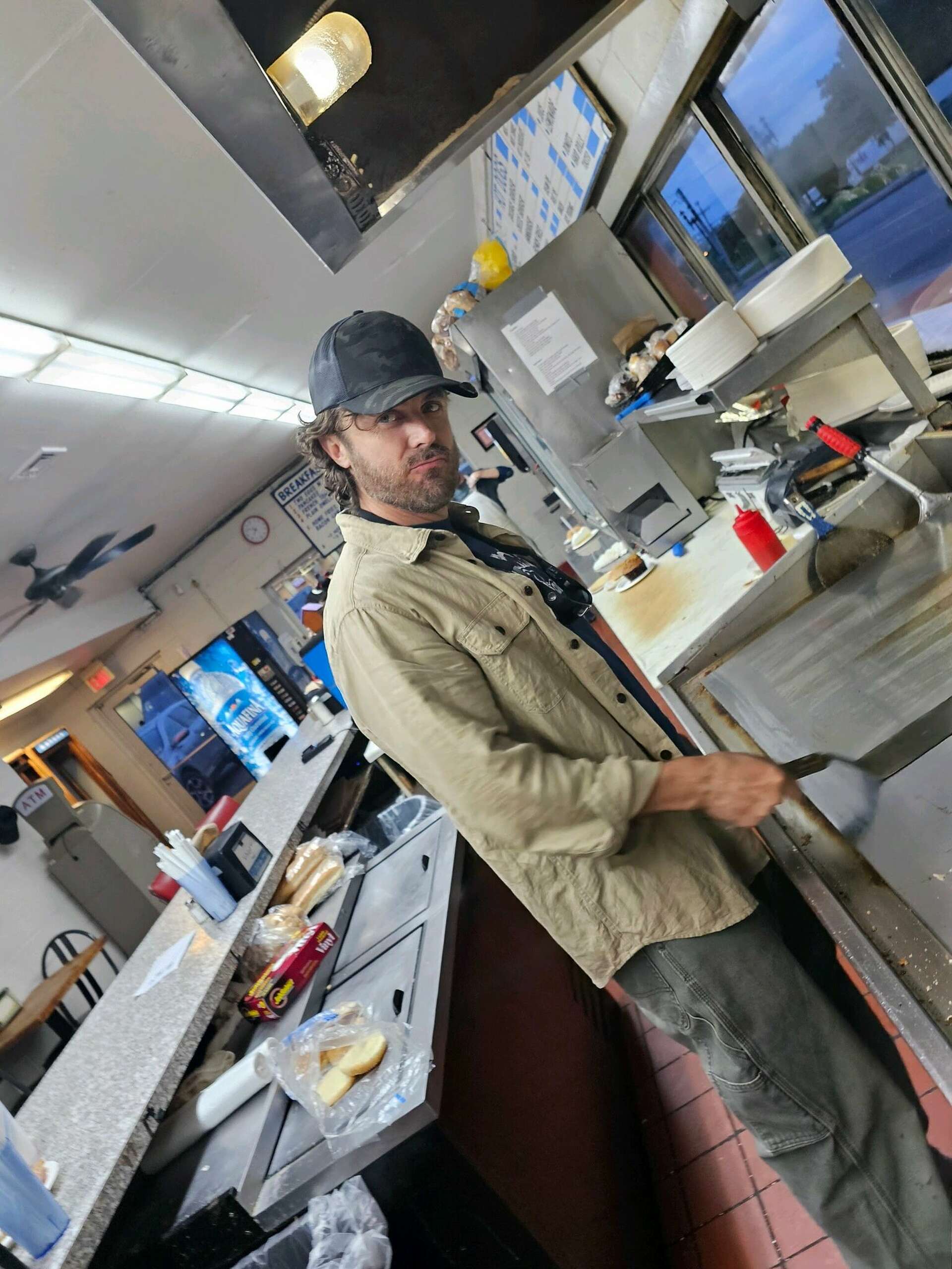 Casey Affleck at Schenectady's Mike's Hot Dogs for Zach Bryan video