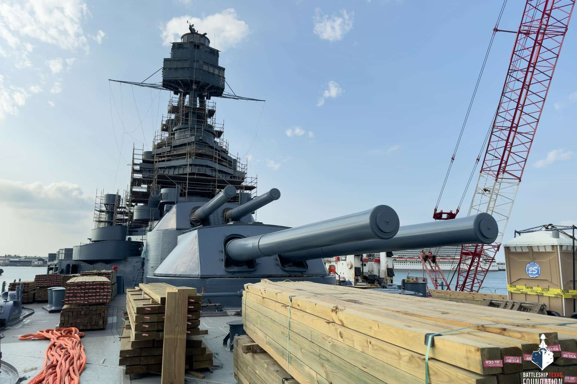 Battleship Texas on the move in Galveston for more repairs