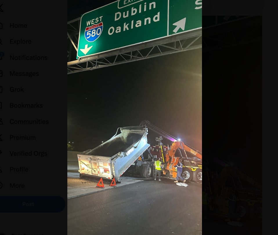 East Bay traffic snarled after truck hits highway sign on I-680