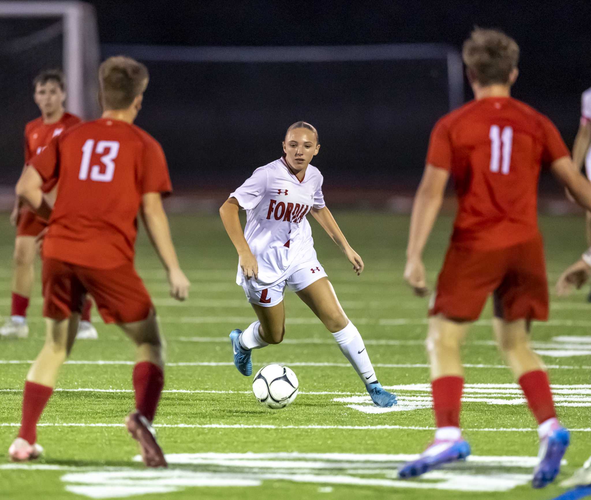 Payton Galuski settles in as a striker with Waterford-Halfmoon boys