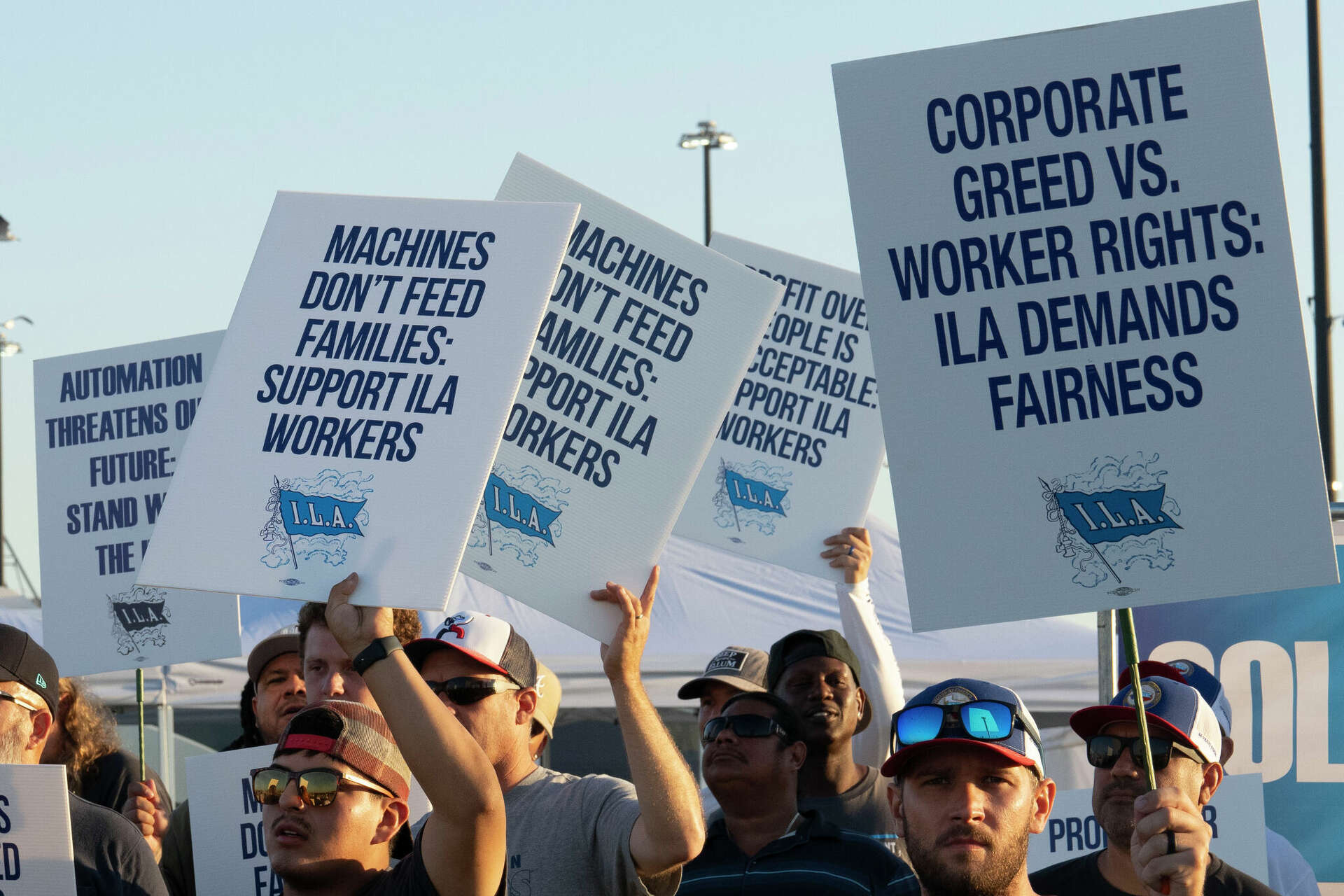 Longshoremen on strike at Port of Houston, along East Coast