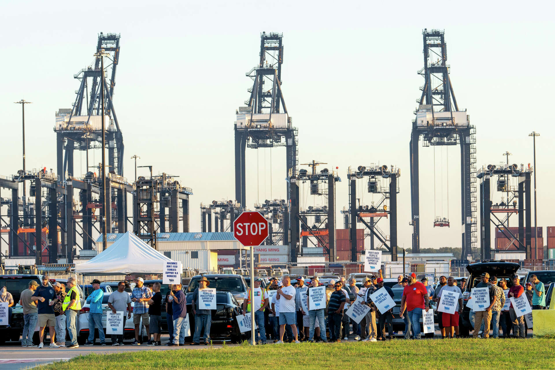 Longshoremen on strike at Port of Houston, along East Coast