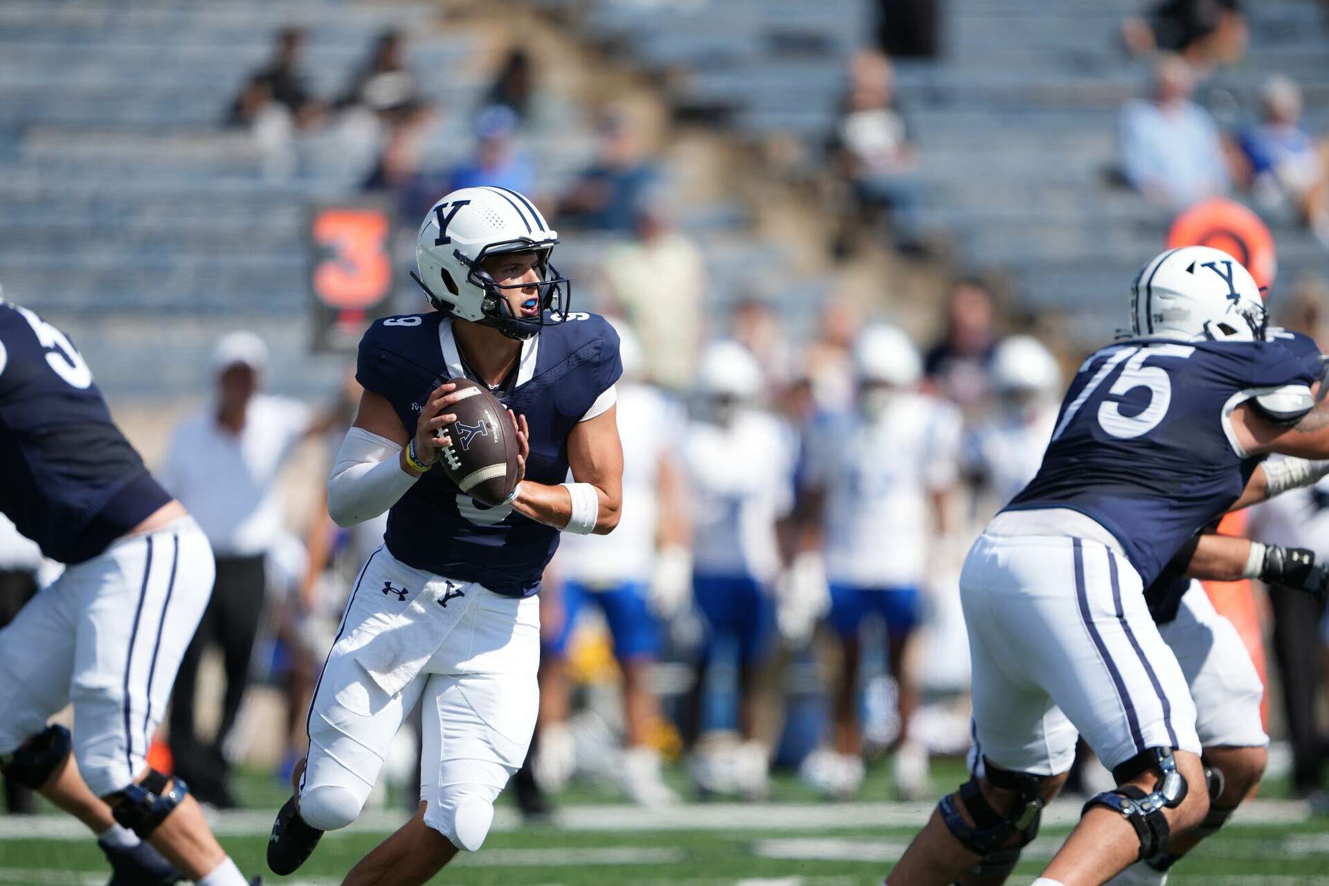 Yale football holds off CCSU to win home opener at Yale Bowl