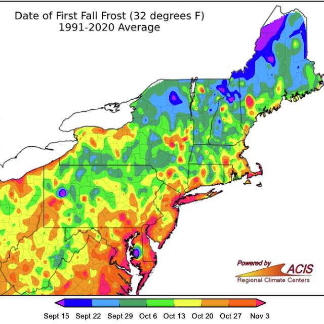 Patchy frost reported in Connecticut, almost right on cue for fall