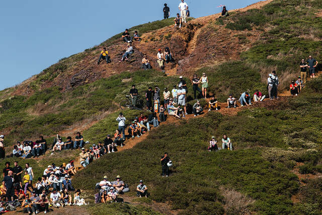 Skateboarders from around the Bay Area ascend to iconic SF landmark