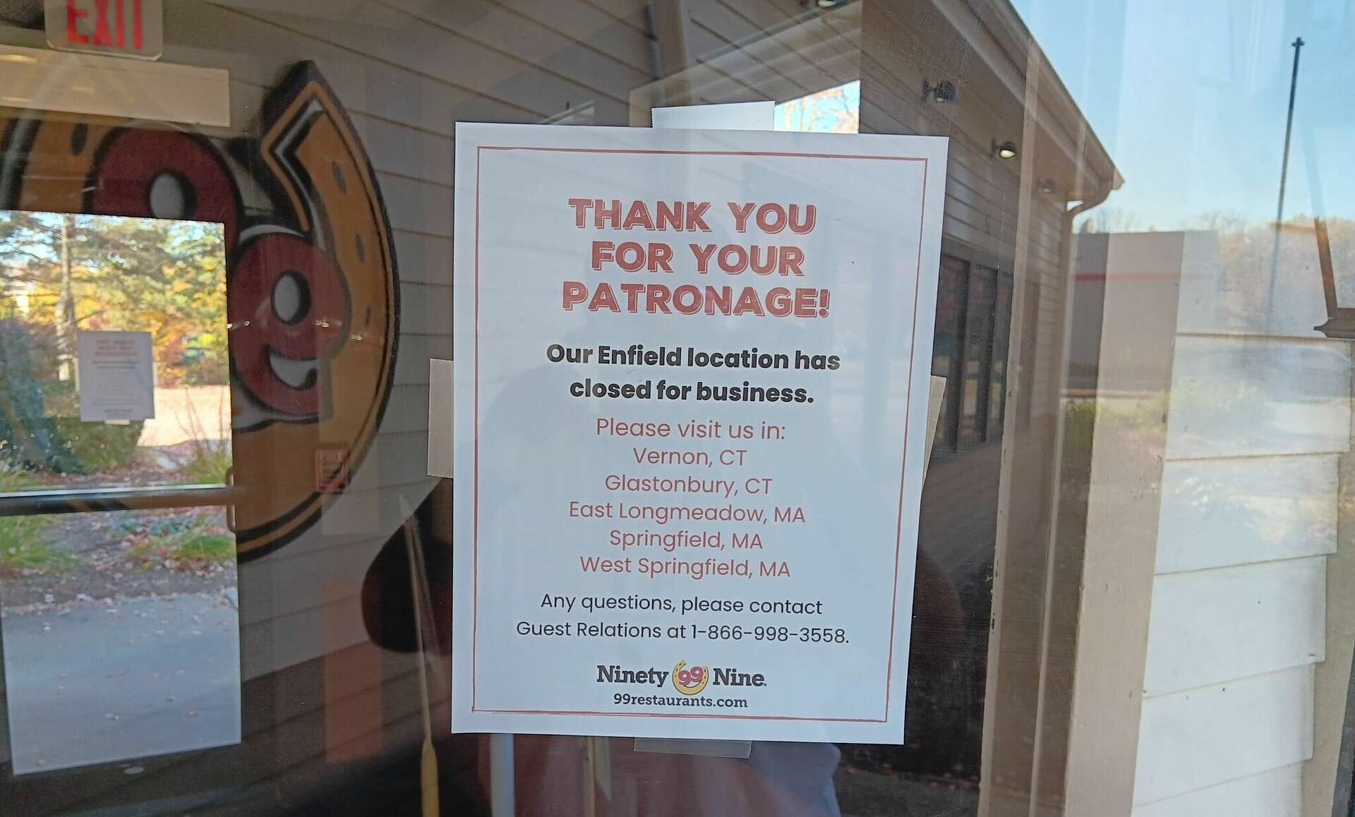 Ninety Nine Restaurant & Pub closes its Enfield location