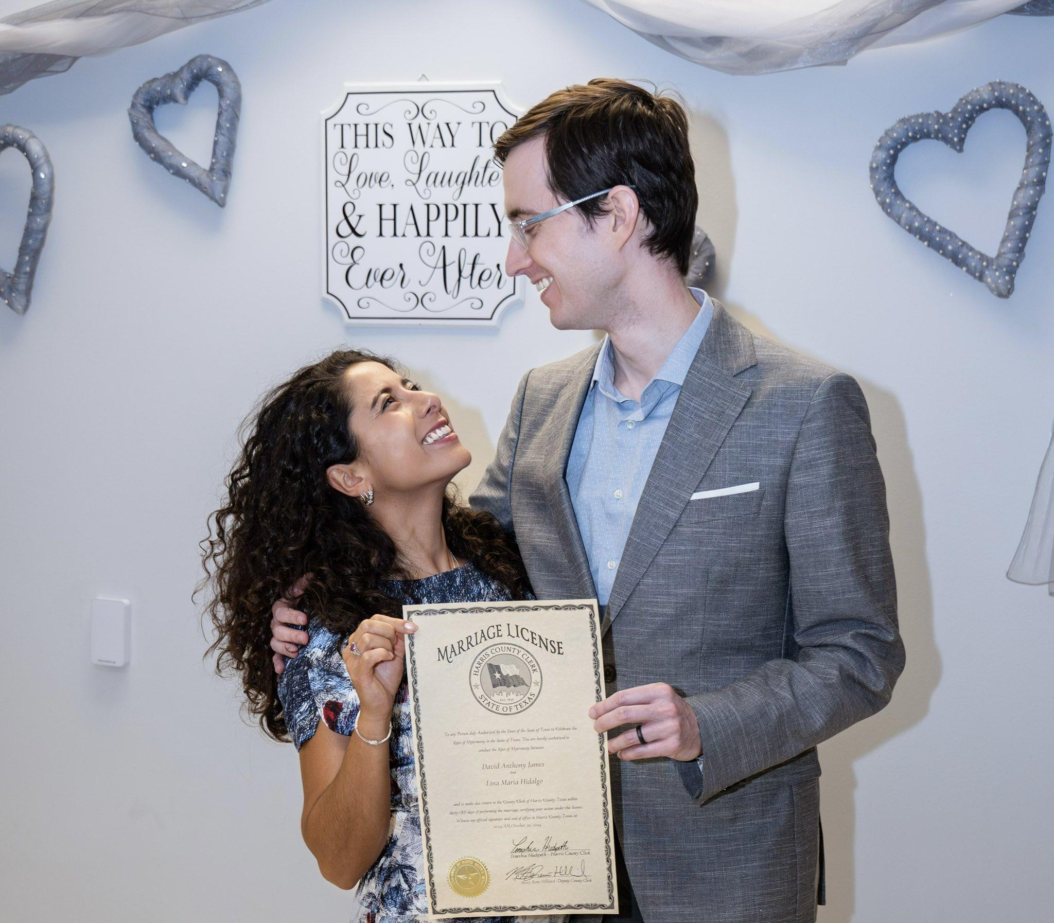 Harris County Judge Lina Hidalgo gets her marriage license
