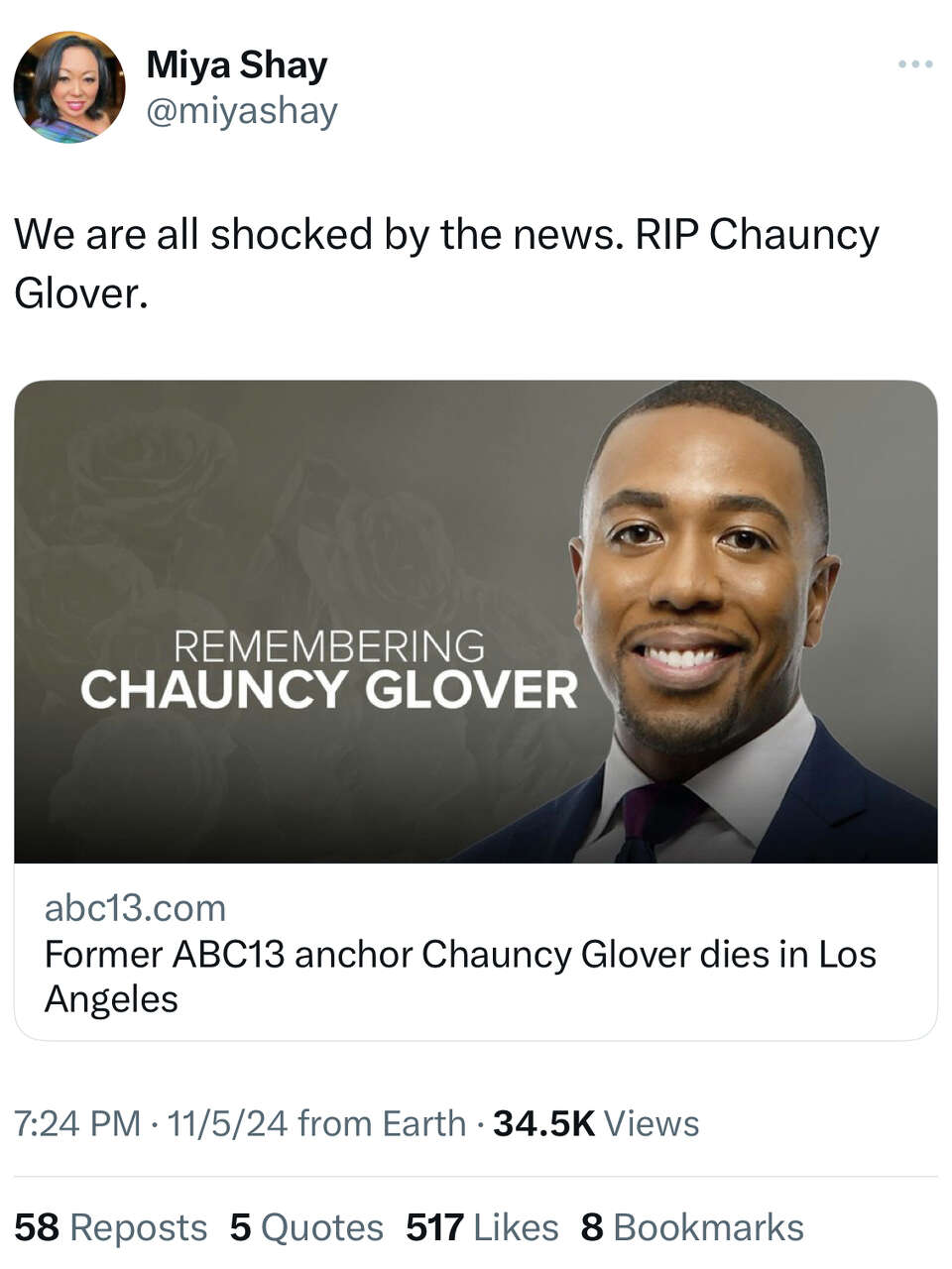 'My heart is crushed': Social media reacts to death of Chauncy Glover