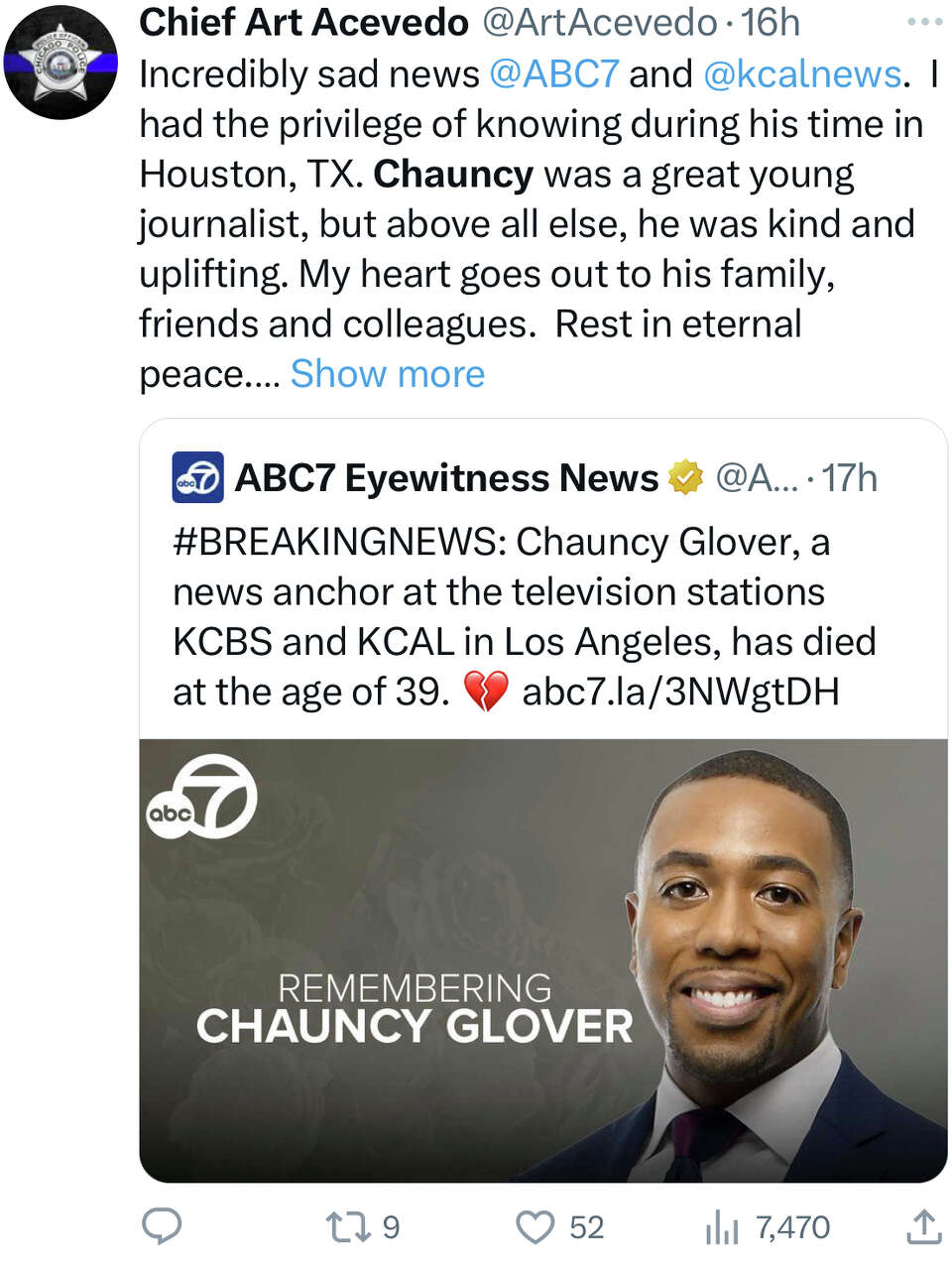 'My heart is crushed': Social media reacts to death of Chauncy Glover