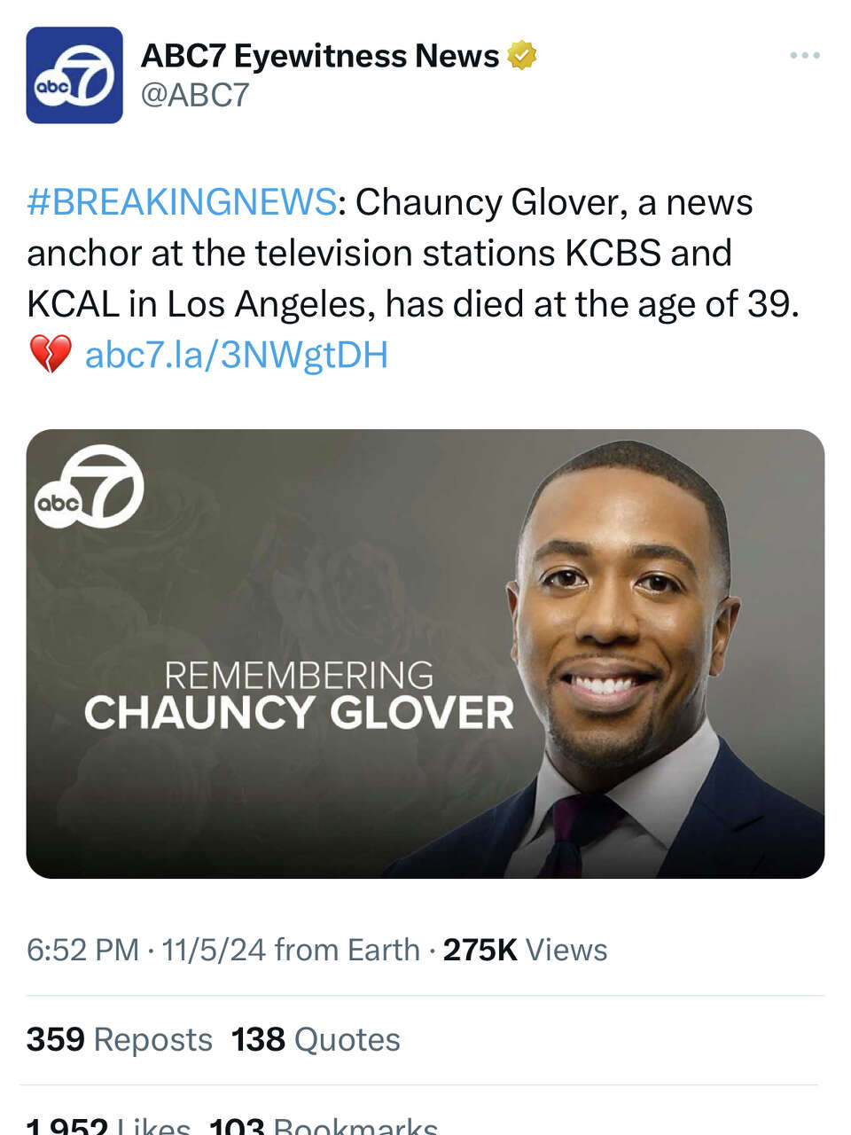 'My heart is crushed': Social media reacts to death of Chauncy Glover
