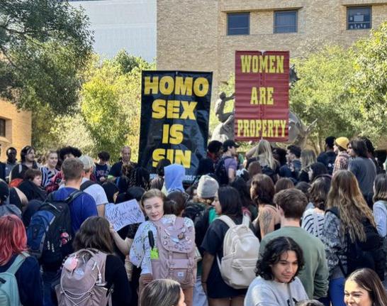 Texas State protestors spark outrage with provocative signs
